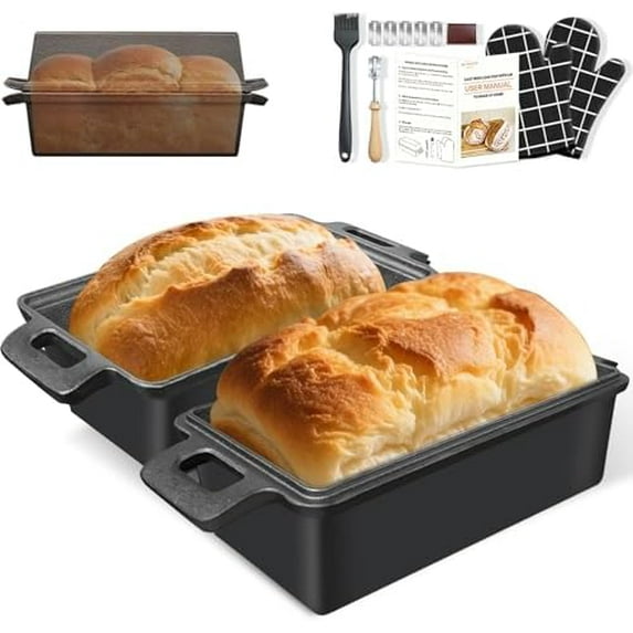 Cast Iron Bread Loaf Pan with Lid 9x5 Inch,2 in 1 Bread Pands Even Heat ...
