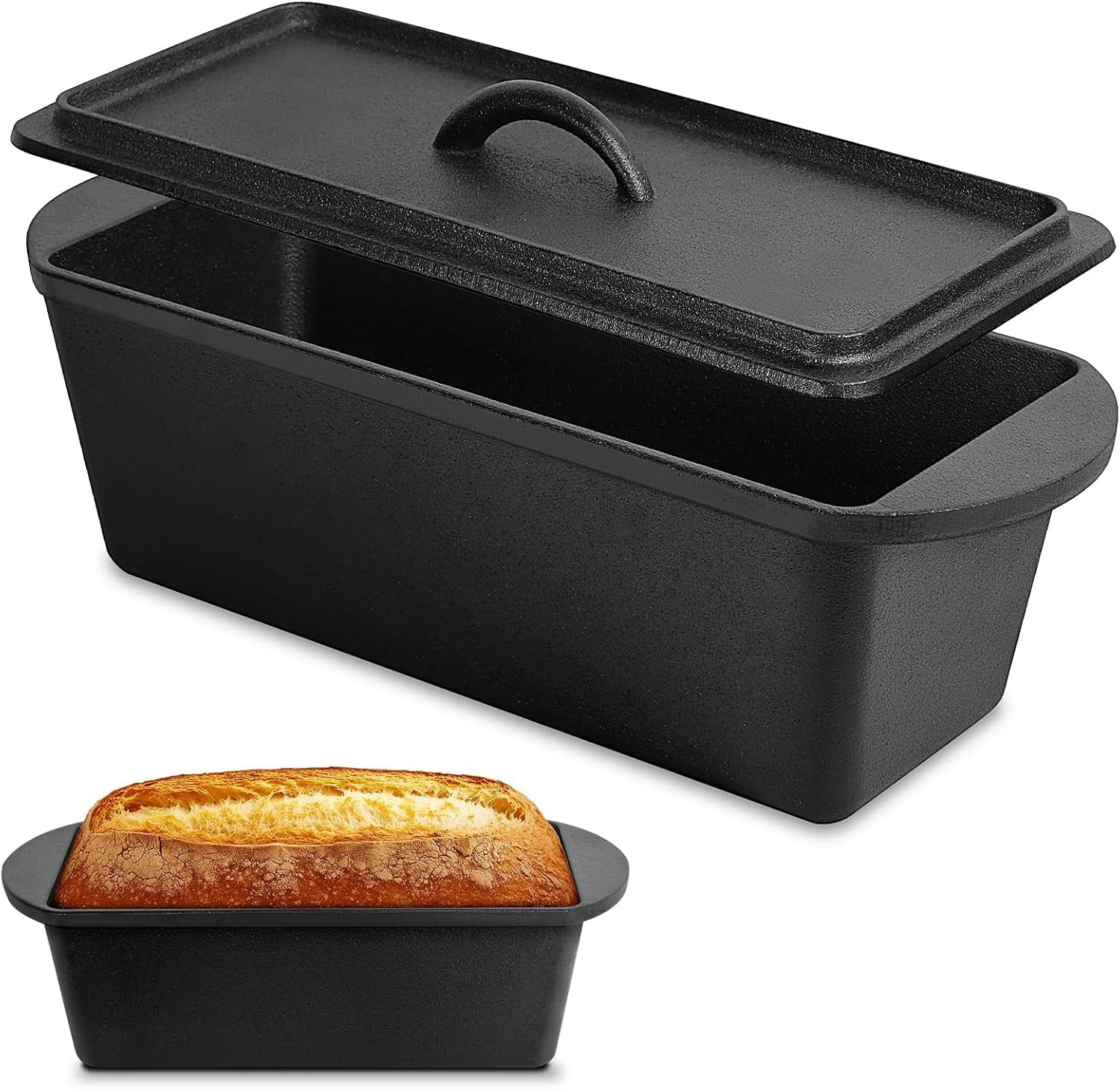 Cast Iron Bread Loaf Pan with Lid, 3.5QT, 13x5 inches, Black Nonstick ...