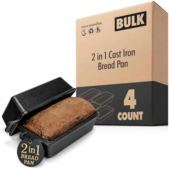 Cast Iron Bread Pan with Lid 9 x 5 Inch (4 Pack), Pre Seasoned Loaf Pan ...