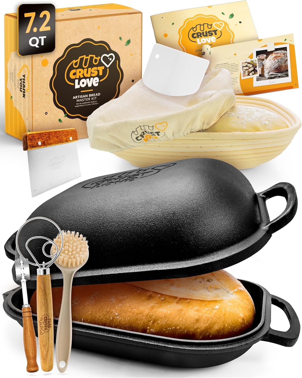Cast Iron Bread-Pan with Lid - incl. Sourdough Bread Baking Supplies ...