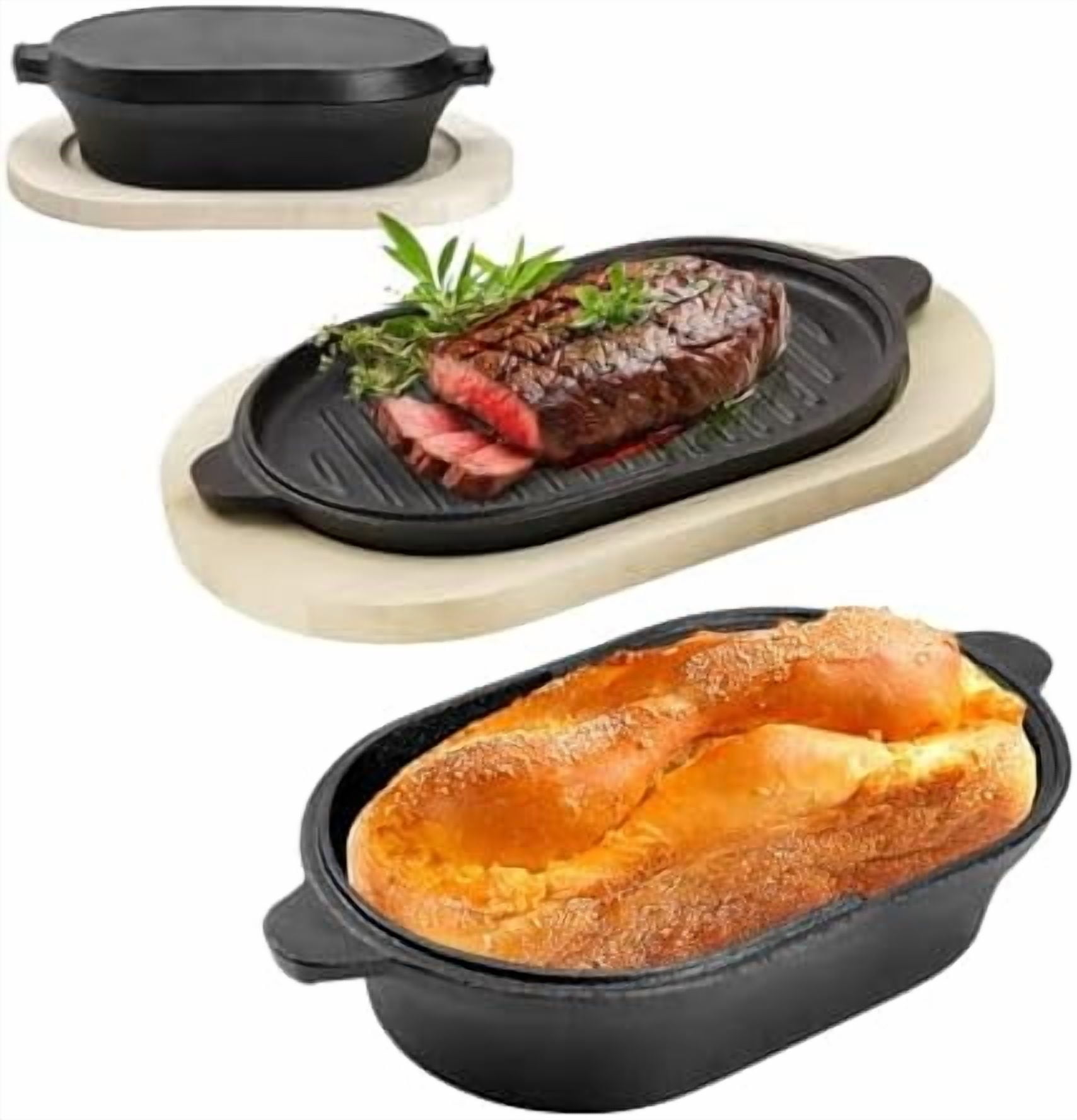 Cast Iron Bread Pan with Lid 2 in 1 Pre Seasoned Cast Iron Dutch Oven ...