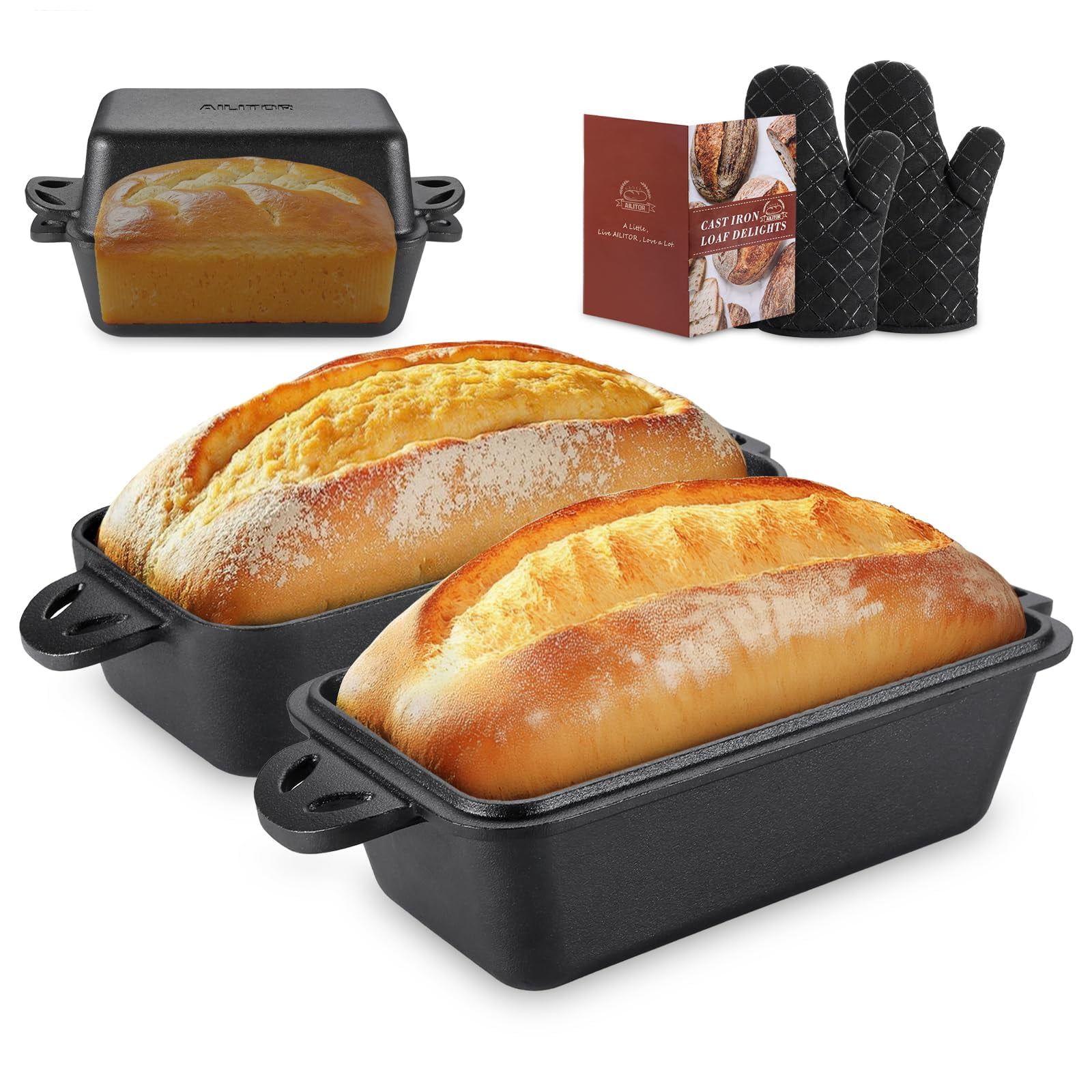 Cast Iron Bread Pan with Lid, 9x5 Inch, Ideal for Sourdough, Sandwich ...