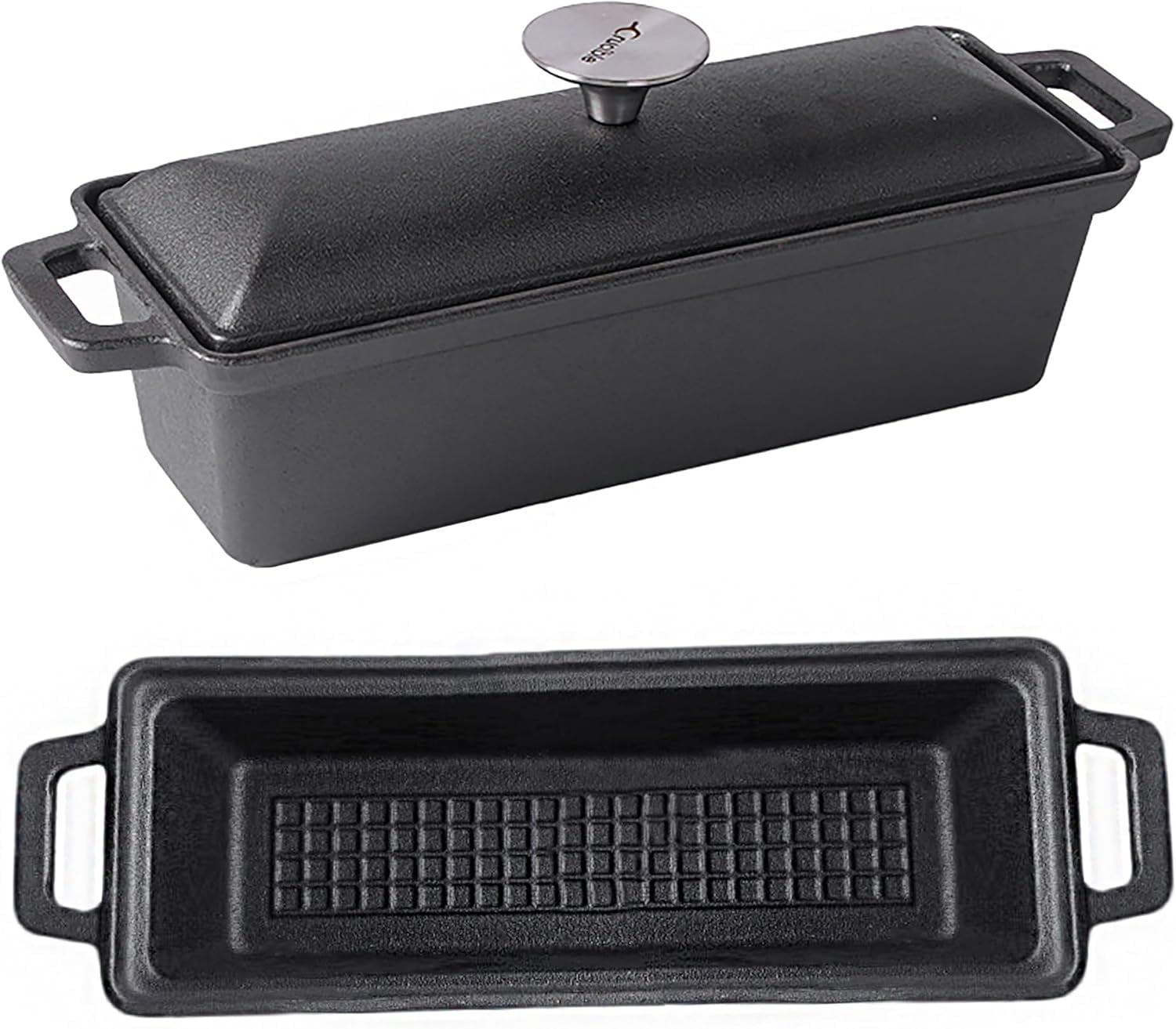 Cast Iron Bread Pan with Lid - Pre-Seasoned - Oven Safe Form for Baking and Cooking - Loaf Pan ...