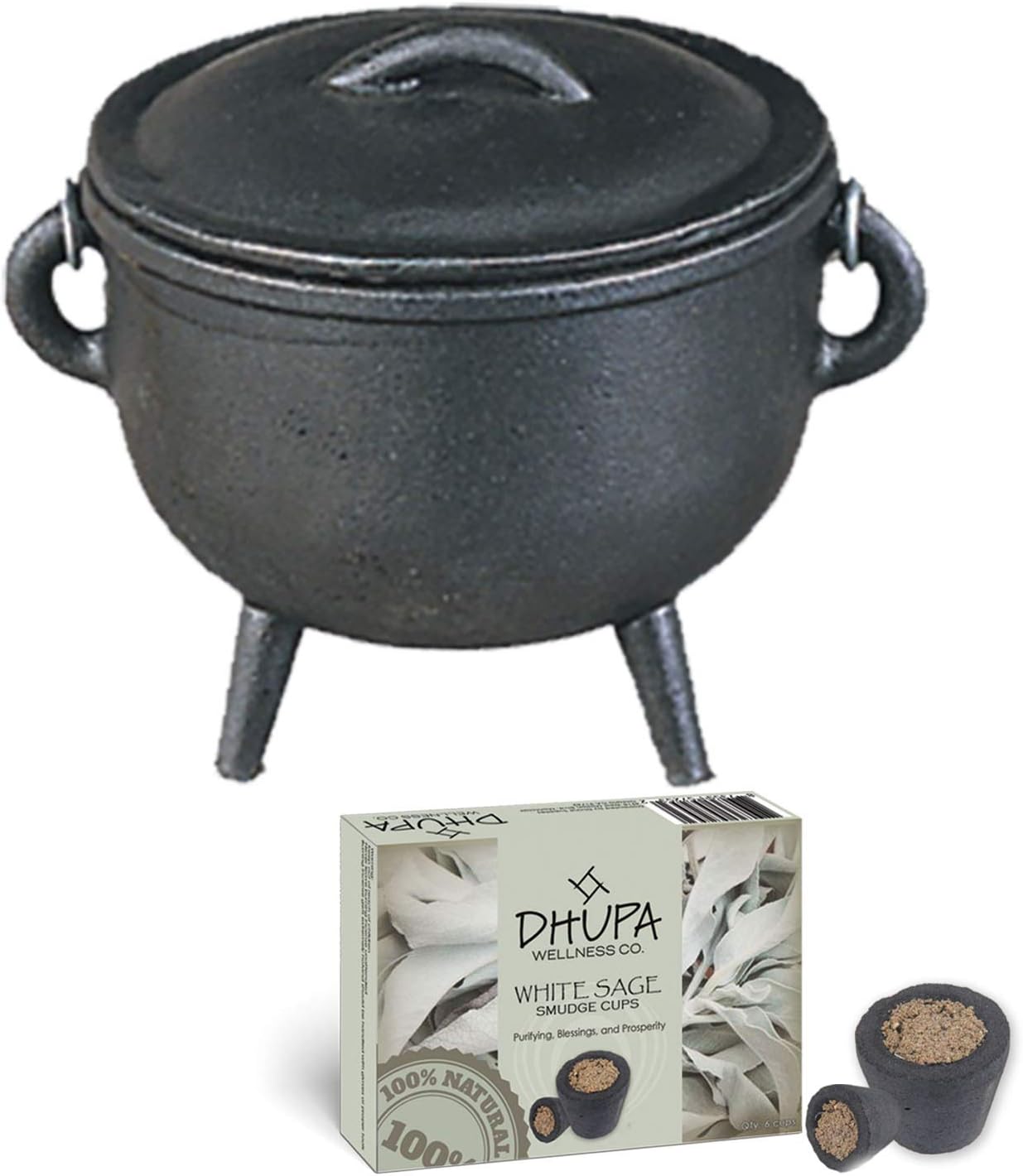 Cast Iron Cauldron With Lid And Carry Handle For Spells, Smudging, Ritual & Blessings | Includes ...