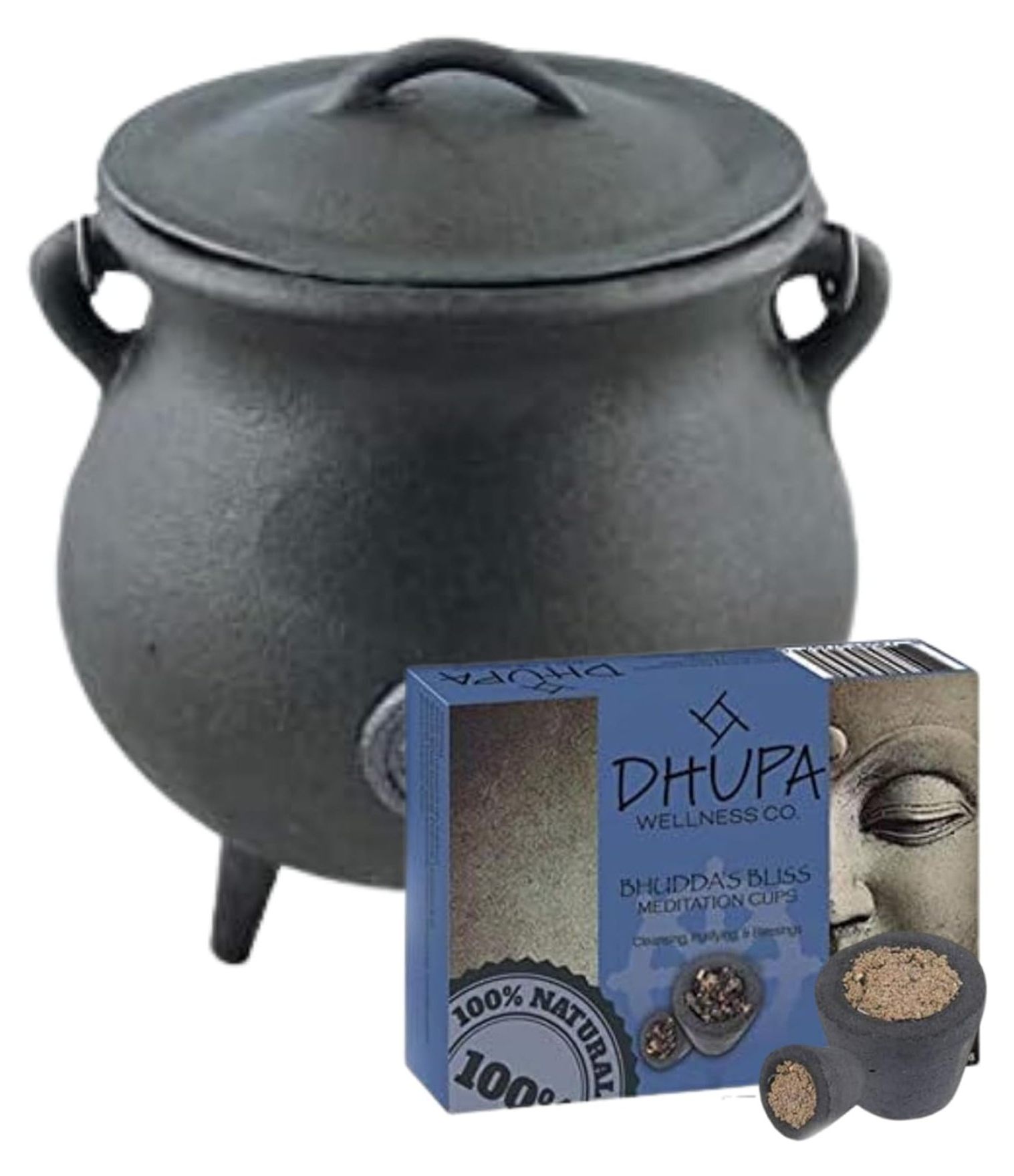 Cast Iron Cauldron with Lid and Carry Handle for Spells, Smudging, Ritual & Blessings | Includes ...