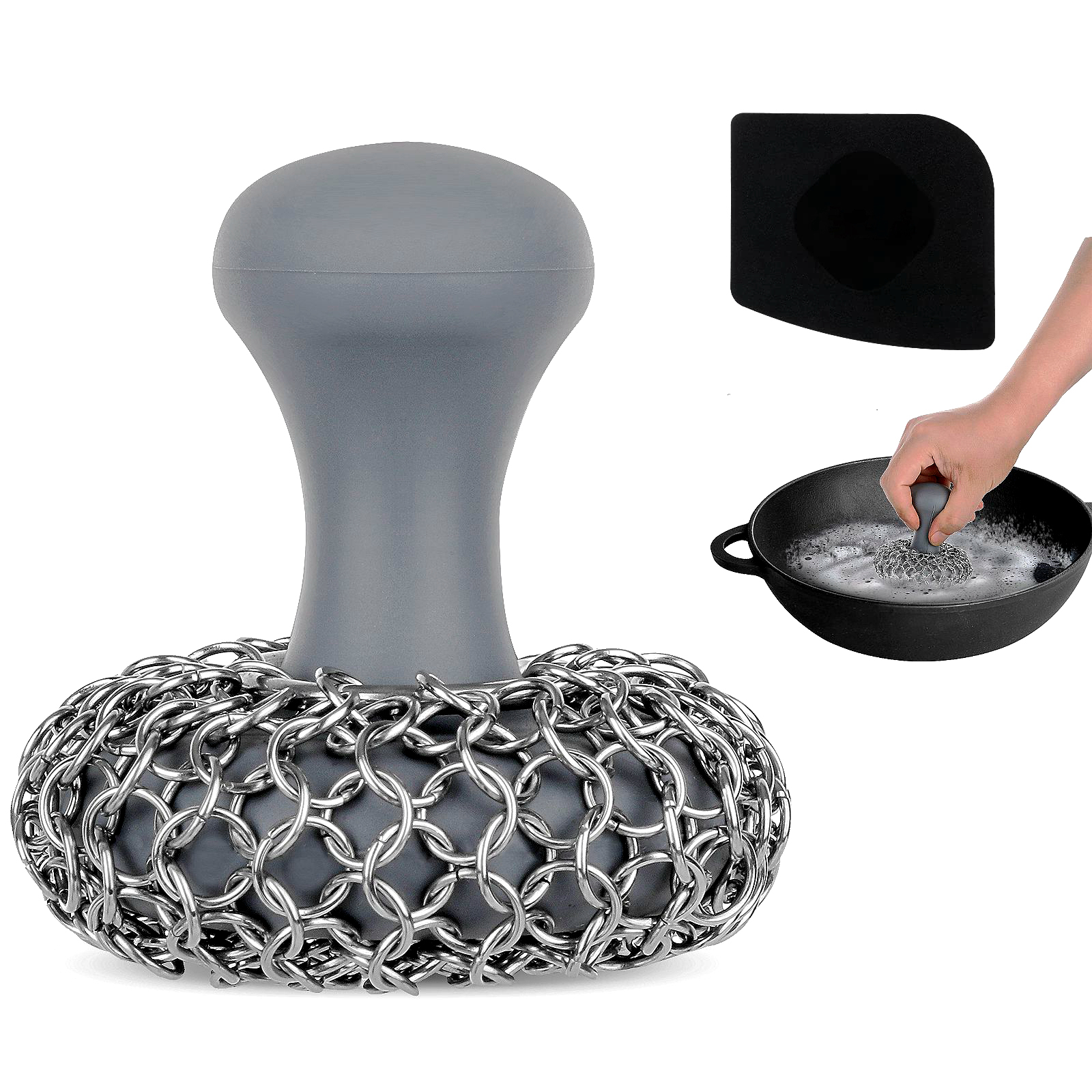 Cast Iron Chainmail Scrubber , Silicone Cleaner for Pots & Skillets ...