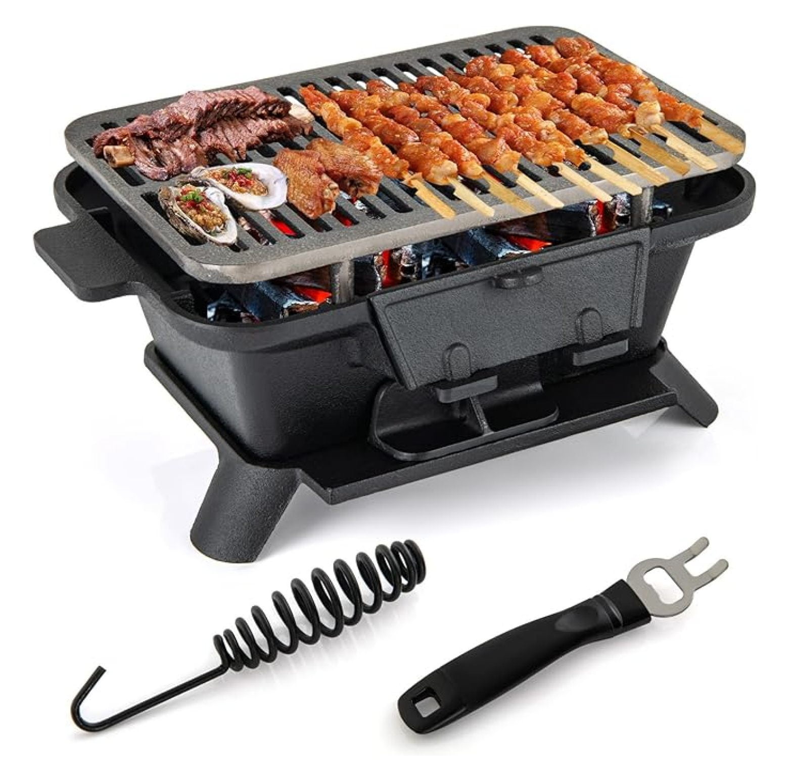 Cast Iron Charcoal Grill, Portable Hibachi Grill w/Air Regulating Door ...