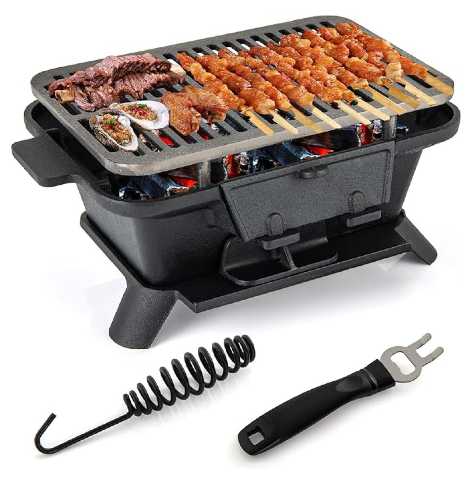 Cast Iron Charcoal Grill, Portable Hibachi Grill w/Air Regulating Door ...