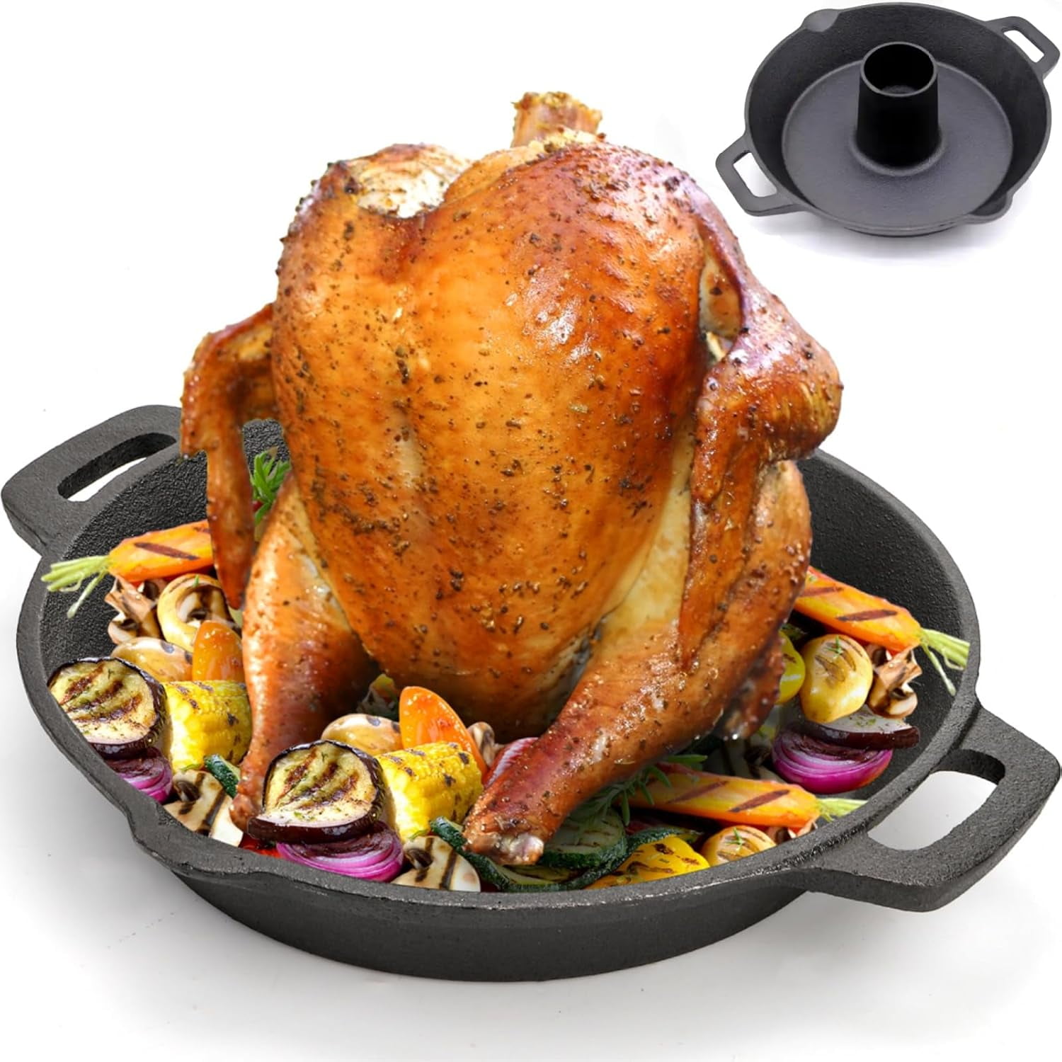 Cast Iron Chicken Roaster, Beer Can Chicken Holder Turkey Fryer with ...