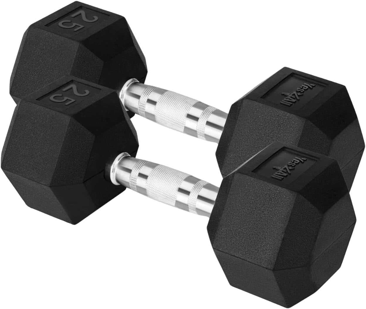 Yes4All 25 LBS Pair of Chrome Grip Encased Hex Dumbbells – Durable Hand ...