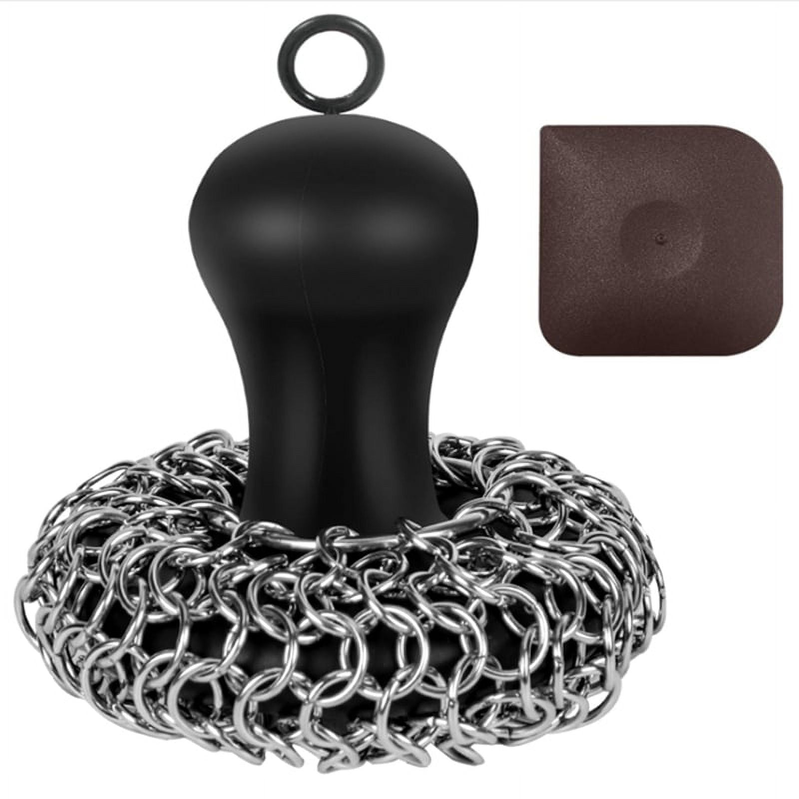 Cast Iron Cleaner Chainmail Scrubber, Upgraded Handle Cast Iron ...