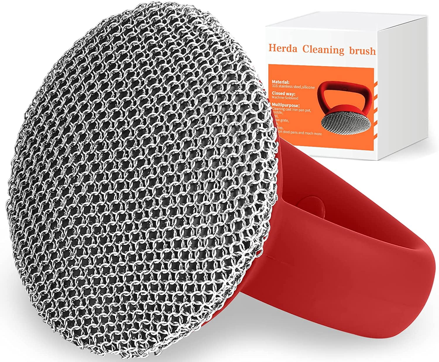 Cast Iron Cleaner Scrubber with Heavy Duty Handle, m Welded Chain Mail ...