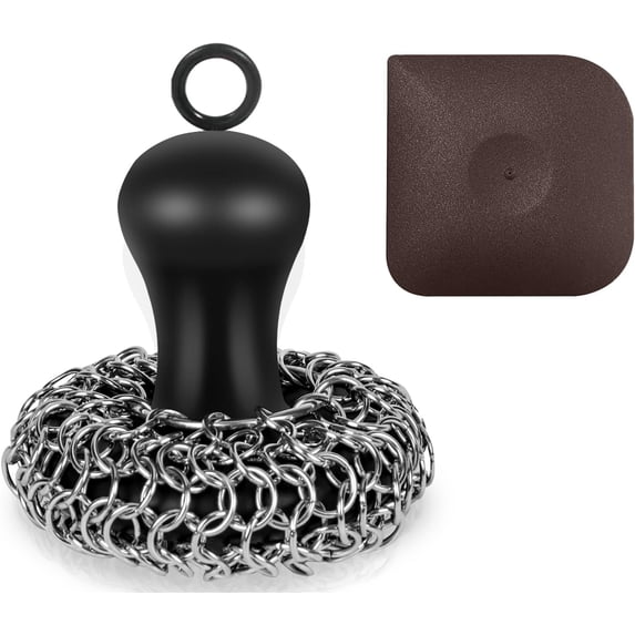 Cast Iron Cleaner Scrubber with Pan Scraper, Upgraded Chain Mail ...