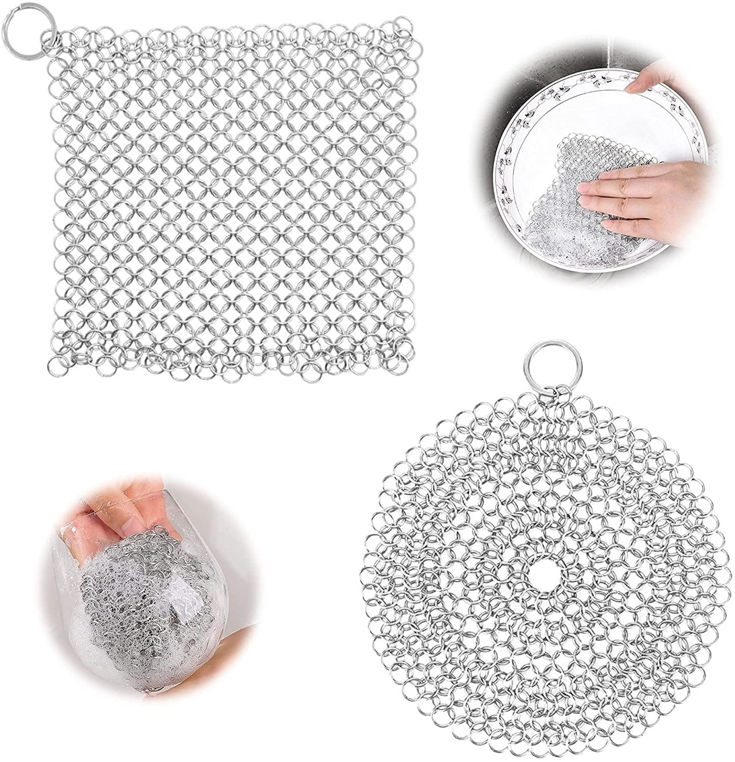 Cast Iron Cleaning Sponges 2 Pieces Stainless Steel Scouring Pad Cast ...