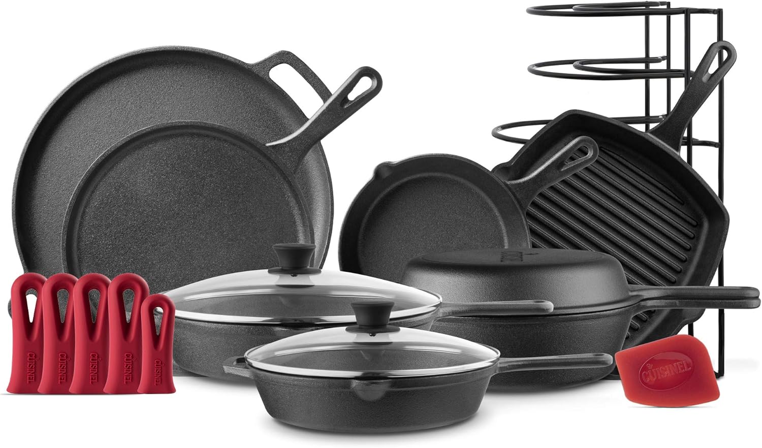 Cast Iron Cookware Set - Complete Pre-Seasoned Kit - 8" Skillet, 10 ...