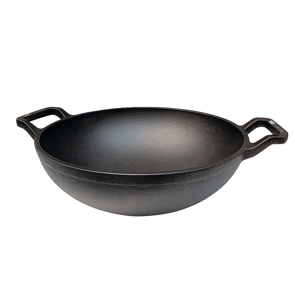 Cast Iron Deep Kadai Wok with Dual Handles, Heavy-Duty Cooking Pot for ...