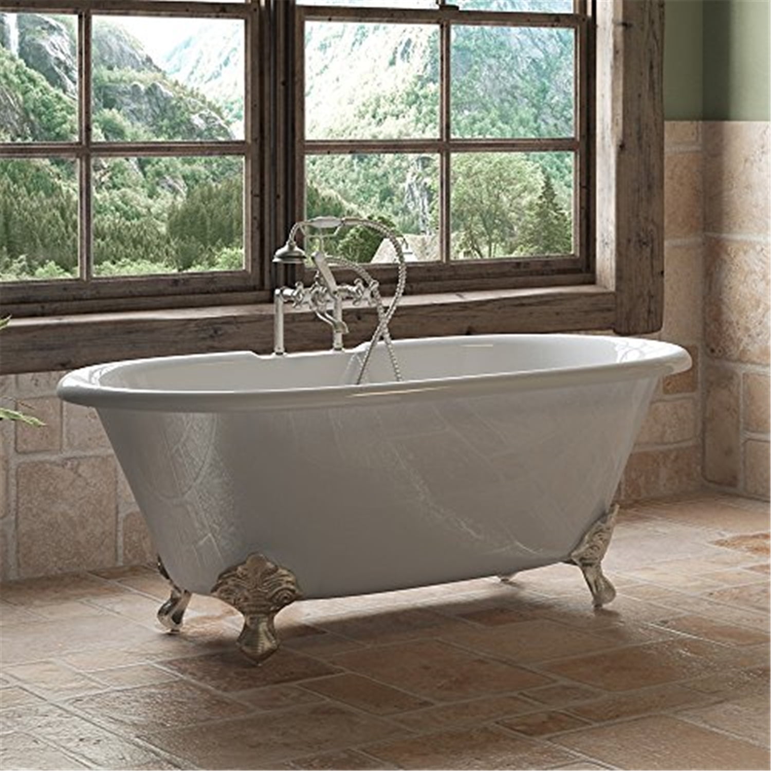 Cast Iron Double Ended Clawfoot Tub 60" X 30" with 7" Deck Mount Faucet ...