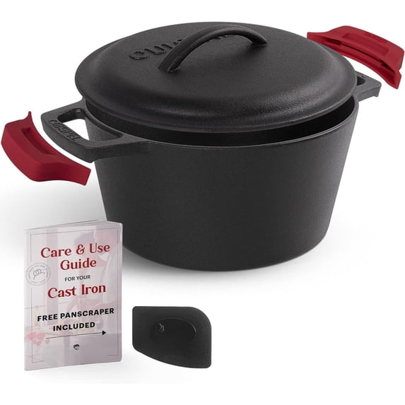 Cast Iron Dutch Oven - 3-Quart Deep Pot + Lid + Pan Scraper + Handle ...