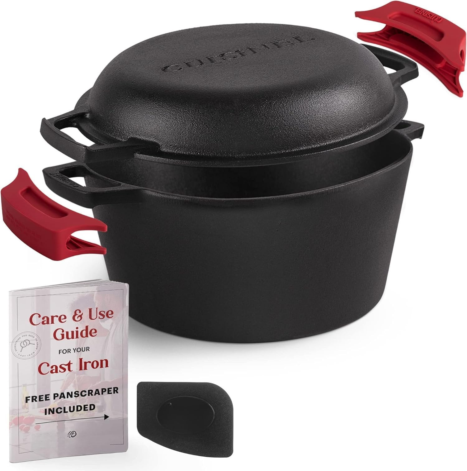 Cast Iron Dutch Oven - 5-Quart Deep Pot - Preseasoned 2-in-1 Multi ...
