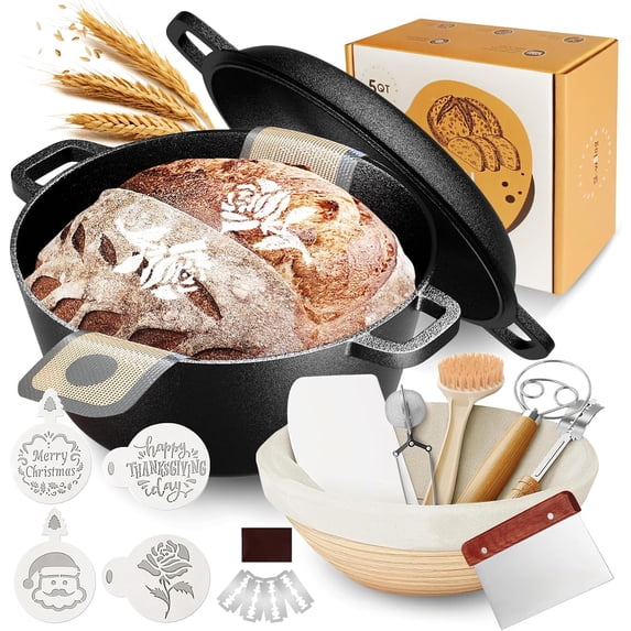Cast Iron Dutch Oven for Bread Baking, 5QT Cast Iron Bread Pan with Lid ...