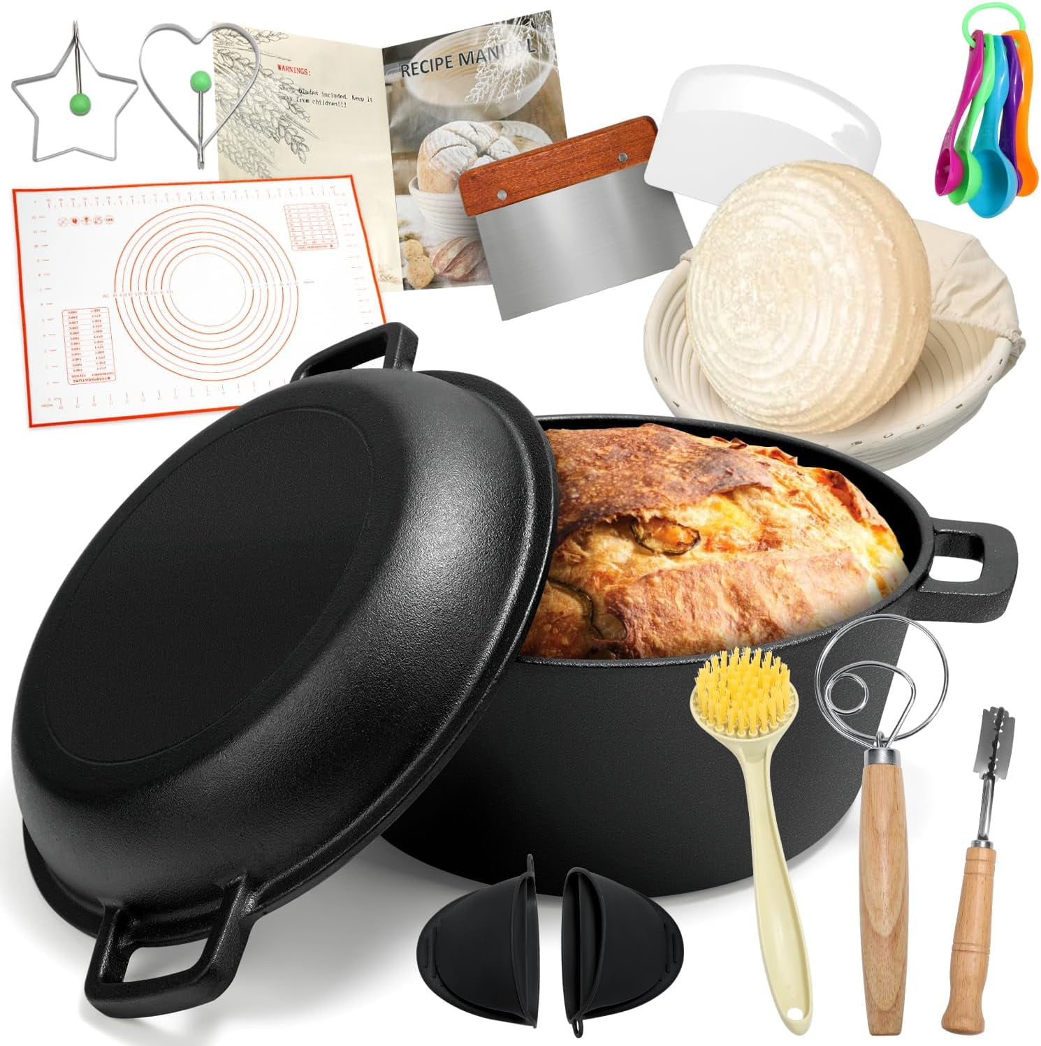 Cast Iron Dutch Oven for Bread Baking, 5QT Enamel Bread Dome incl ...