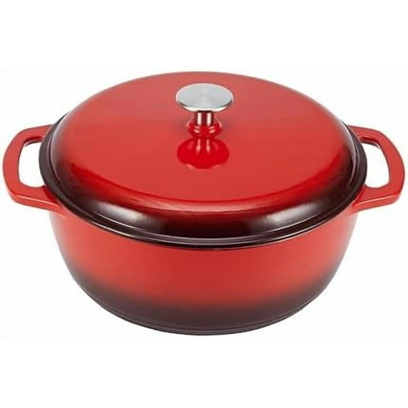 Cast Iron Dutch Oven Pot with Lid, Enameled, Round, Dual Handles, Heavy ...