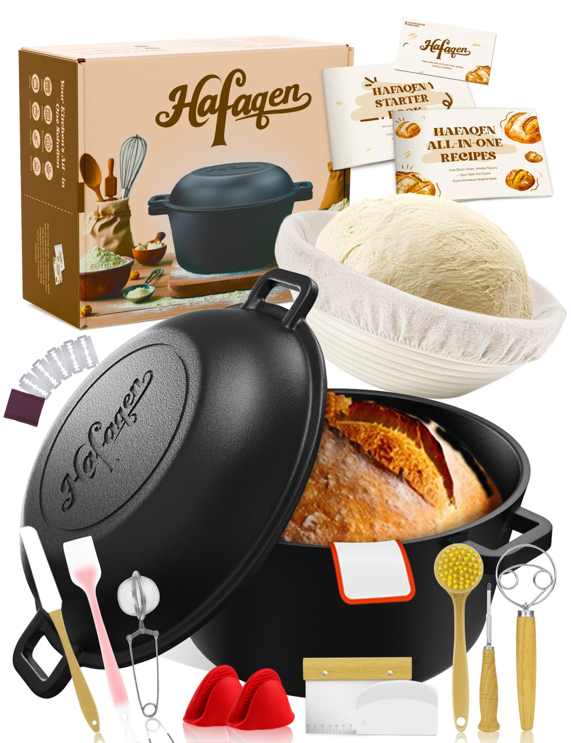 Cast Iron Dutch Ovens for Sourdough Bread Baking, 5 QT Pre-Seasoned ...