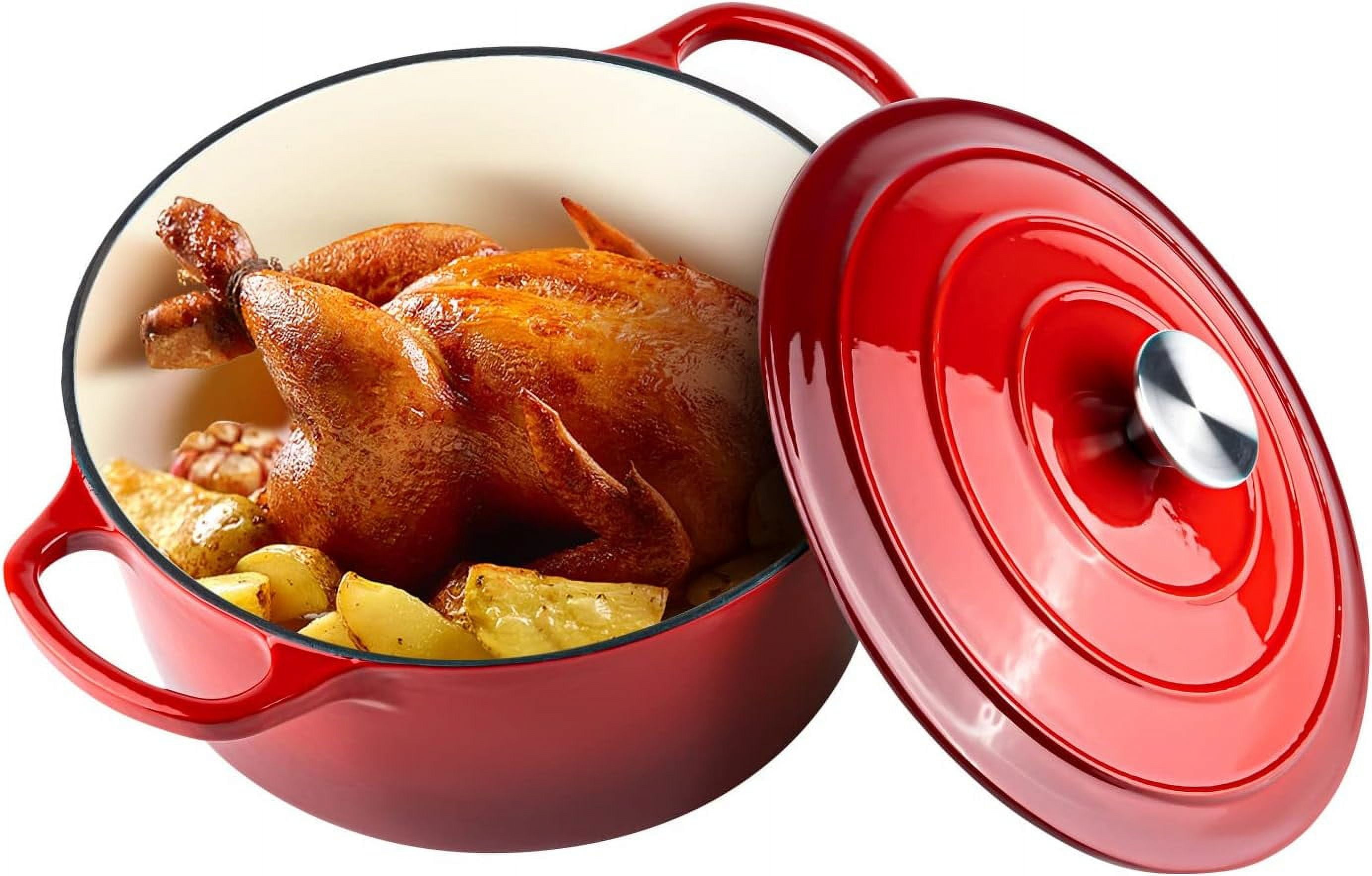 Cast Iron Dutch Stew Pot with Lid, Enamel, Red - Walmart.com