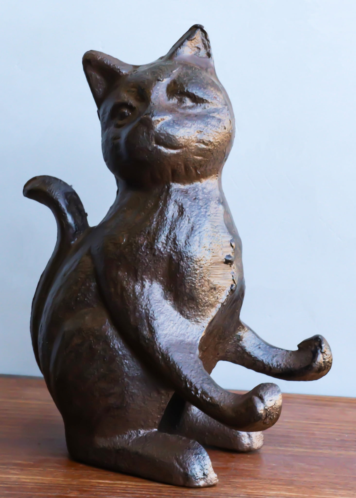 Cast Iron Feline Kitten Cat Business Card Holder Desktop Organizer ...