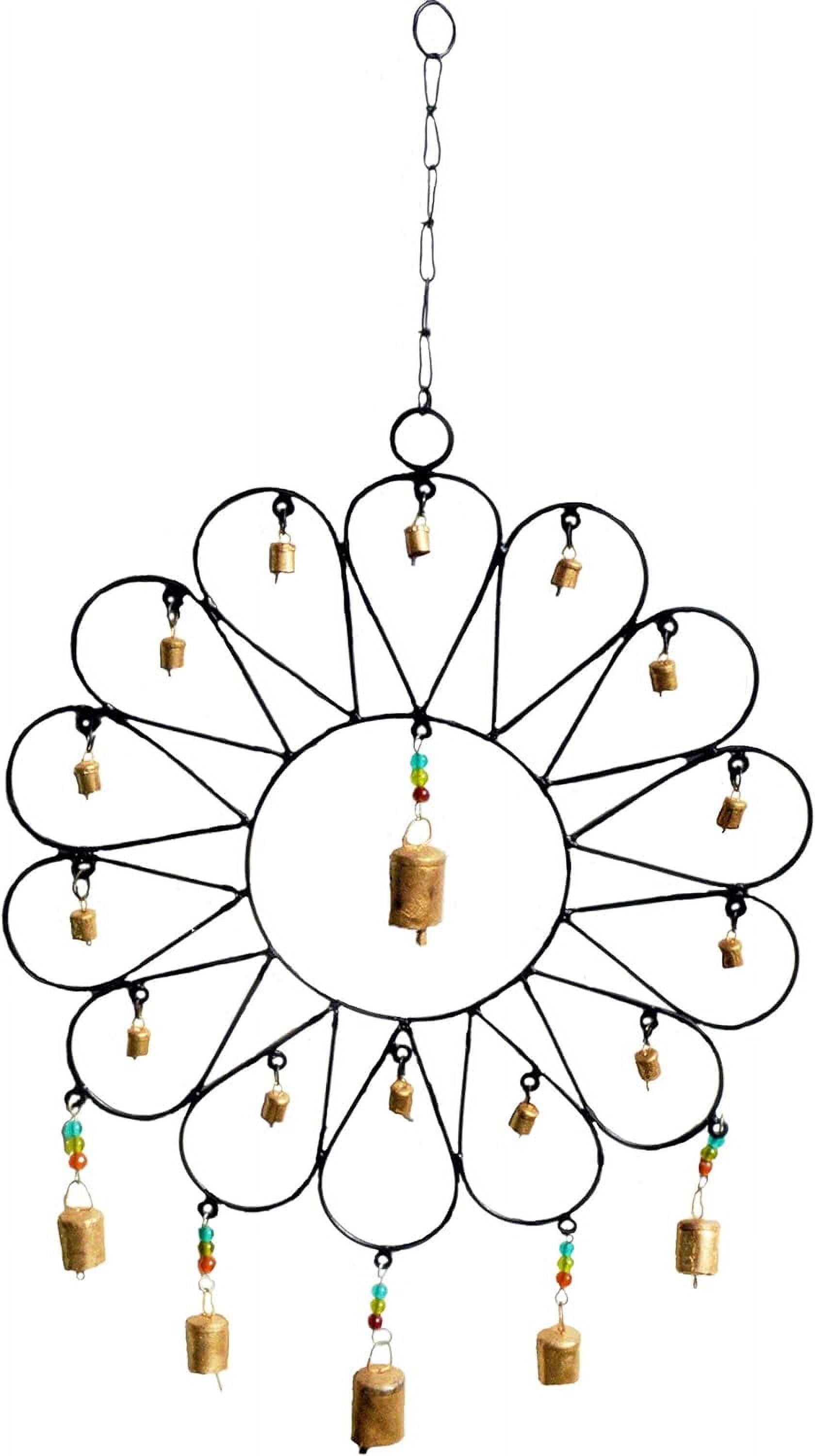 Cast Iron Flower Large Geometric Wind Chime with Rustic and Glass Beads ...
