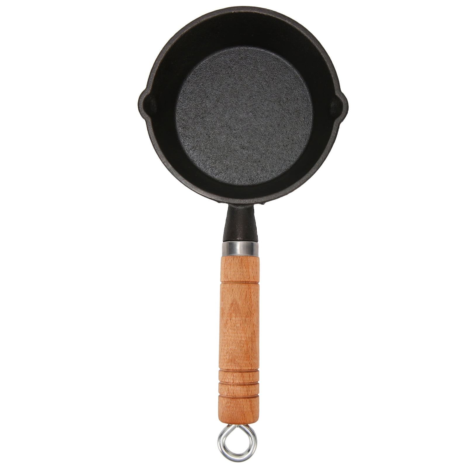 Cast Iron Frying Pan with Wooden Handle - 13x4cm, Drip Spouts, Stain ...