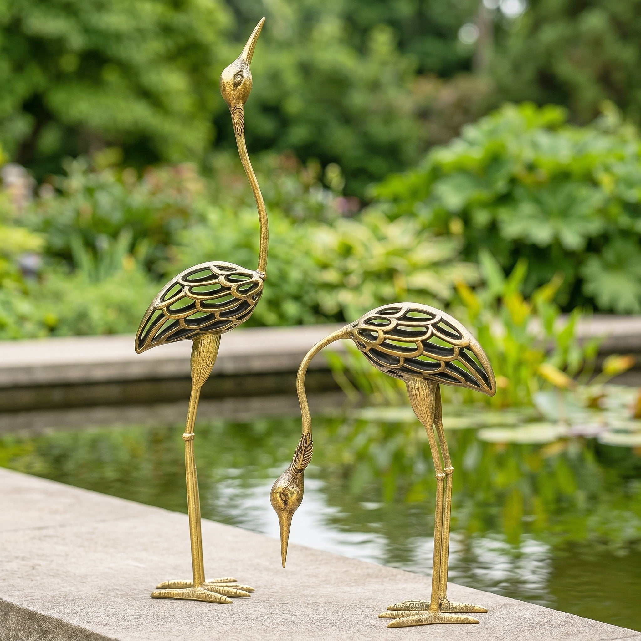 Cast Iron Garden Crane Bird Statues, Set of 2 - Walmart.com