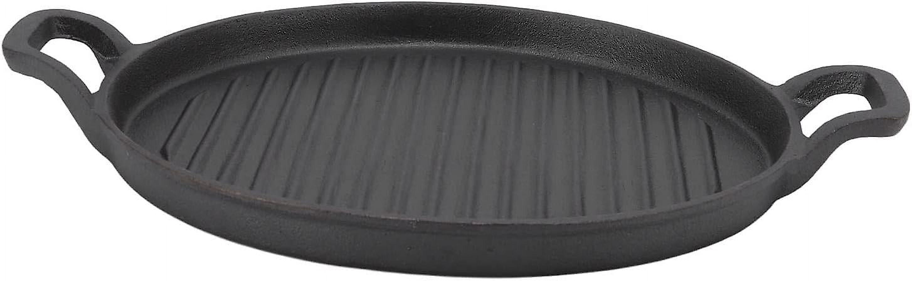 Cast Iron Grill Double Handle Ribbed Round Cast Iron Frying Pan ...