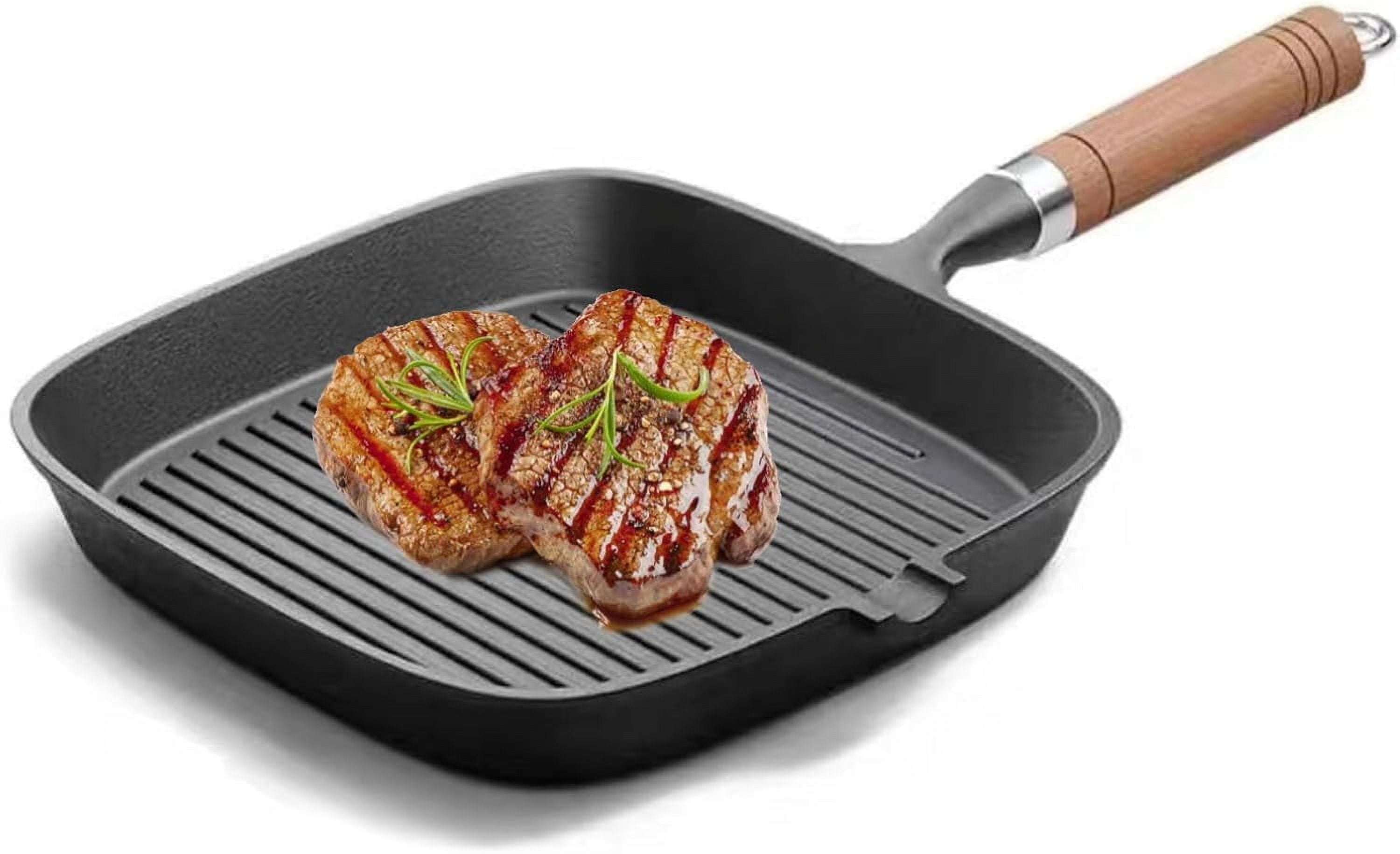 Cast Iron Grill Pan, 9.5 inch Square Grilling Skillet Steak Pan for ...