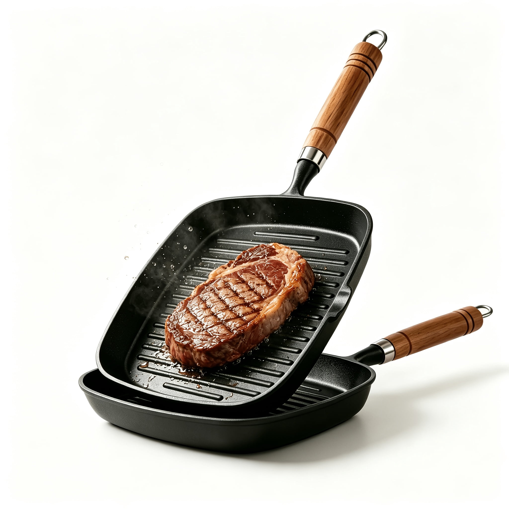 Cast Iron Grill Pan with Nonstick Ribbed Surface, Square Skillet, Black ...