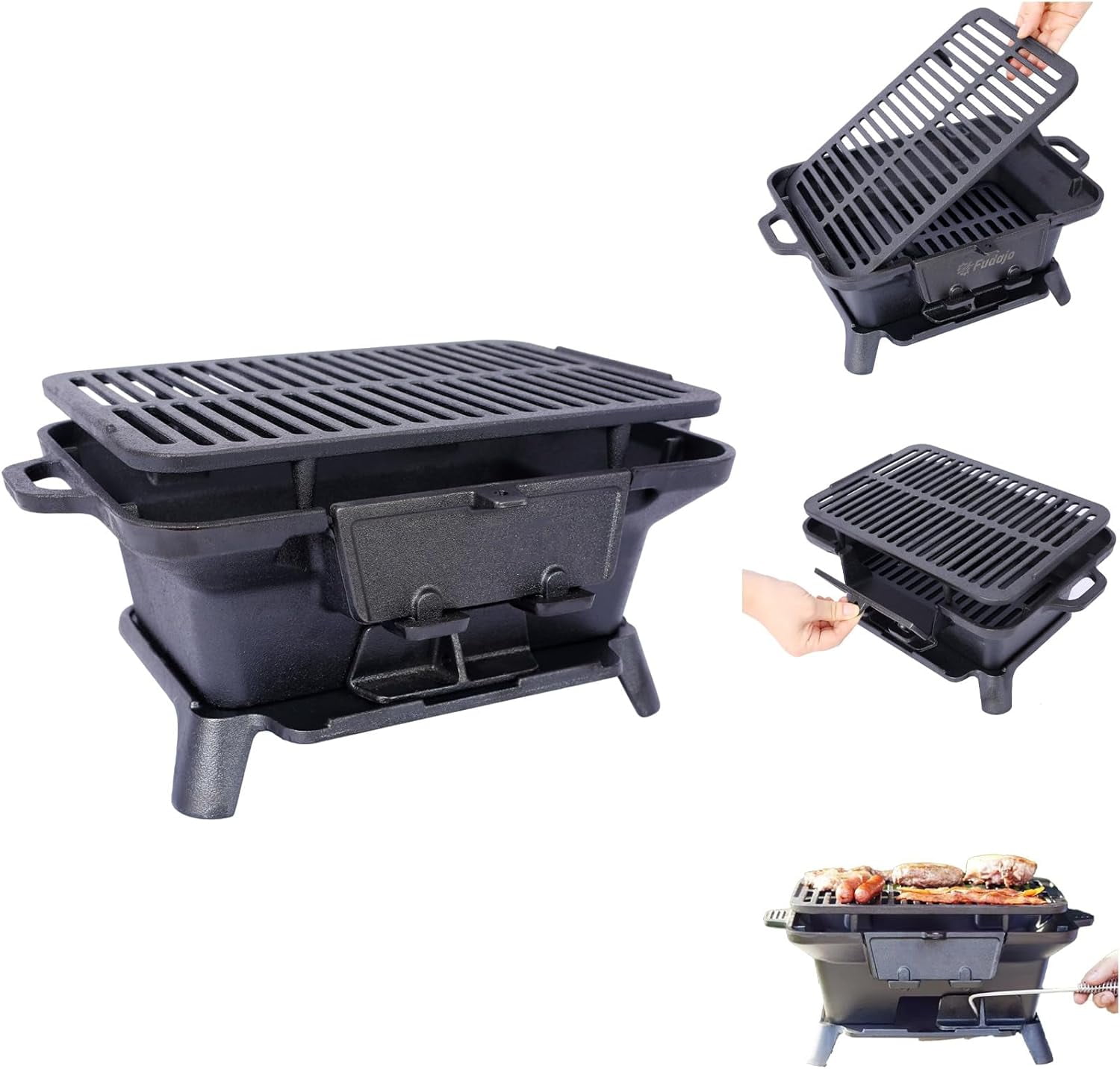 Cast Iron Hibachi Grill, Portable Charcoal Hibachi Grills with Double ...