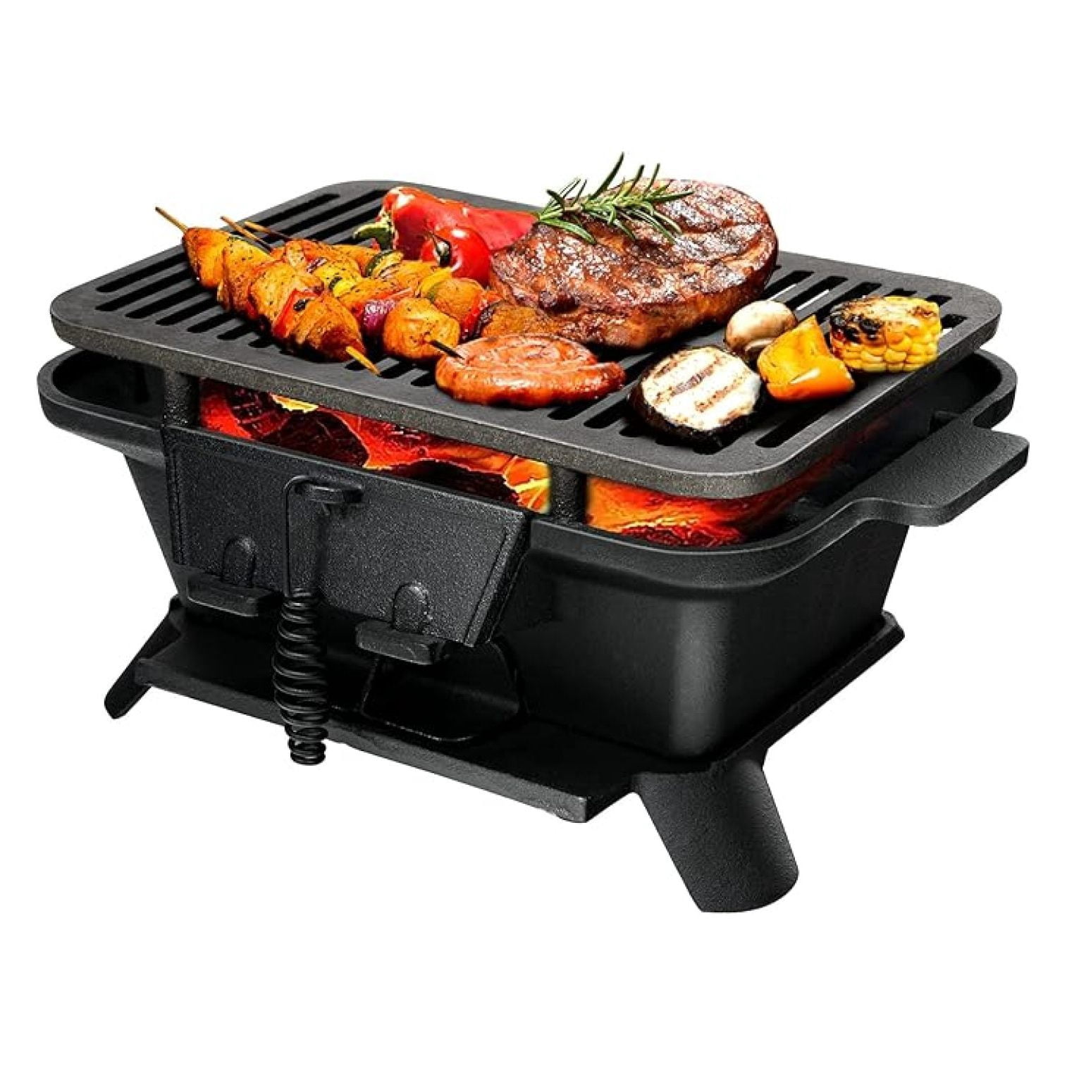 Cast Iron Hibachi Grill, Portable Grill with Double-Sided Grill Net, 2 ...