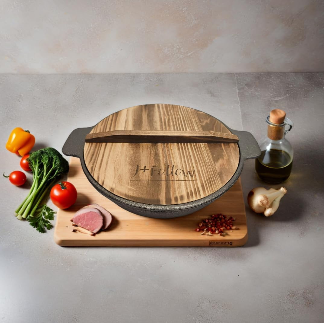 Cast Iron Hot Pot with Divider, 12.5 Inch Dual-Sided Shabu Shabu Pot ...