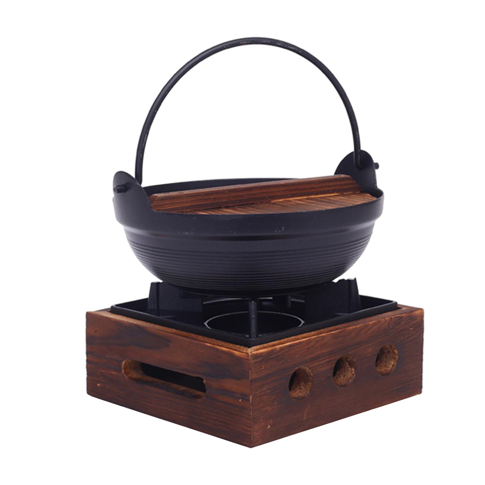Cast Iron Japanese Style Sukiyaki Nabe Hot Pot with Wood Lid and ...