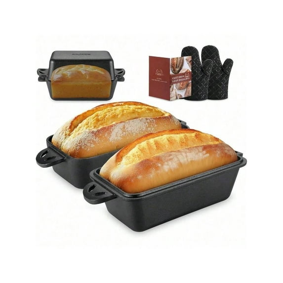 Cast Iron Loaf Pan With Lid 9x5 Inch - Bread Baking Pans For Homemade ...
