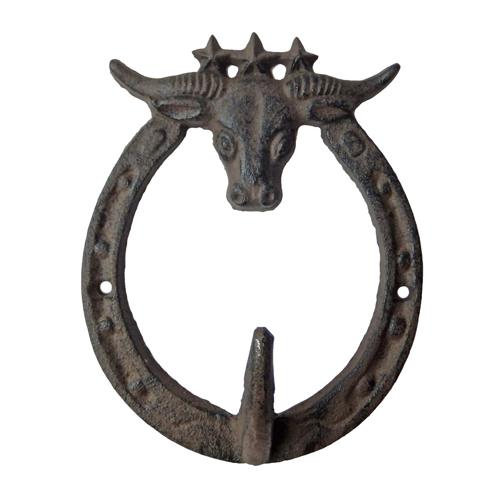 Cast Iron Lucky Horseshoe Wall Hook Longhorn Stars Western Key Towel ...
