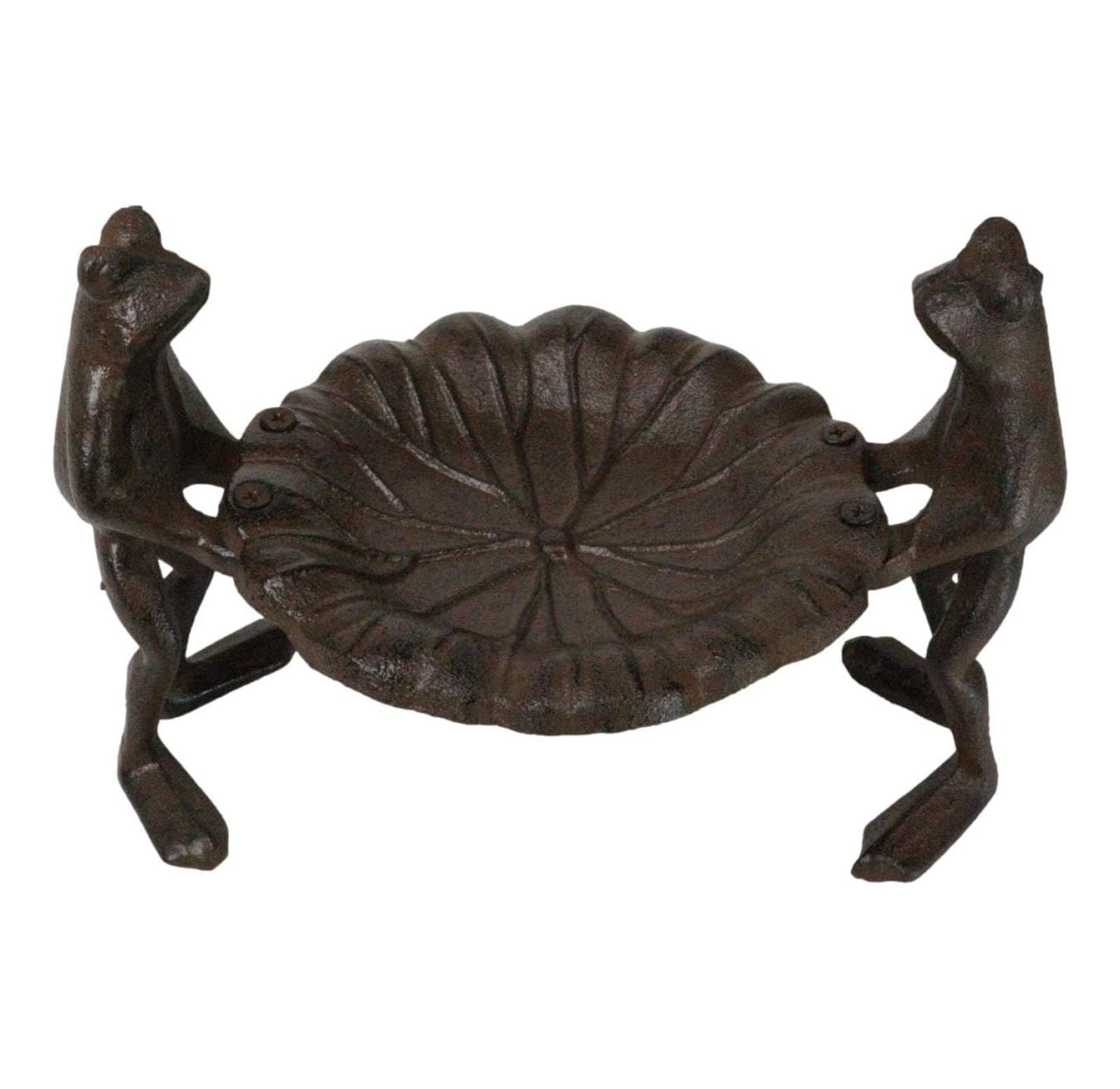 Cast Iron Metal Rustic Whimsical Garden 2 Toad Frogs Holding Lily Pad ...