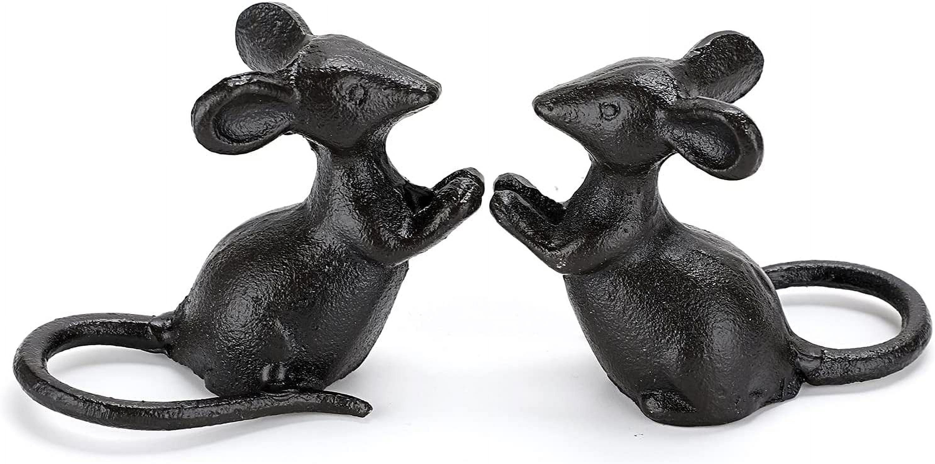 Cast Iron Mouse Figurine Sculpture Cute Carved Animal Statue Black ...