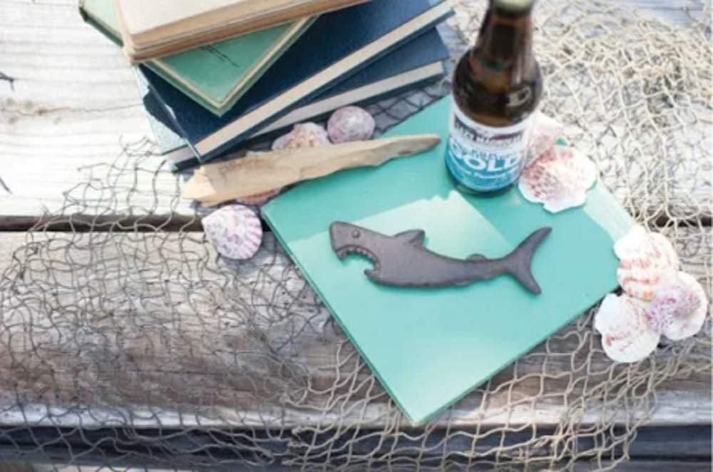 Cast Iron Nautical Coastal Attacking Jaws Great White Shark Beer Bottle ...