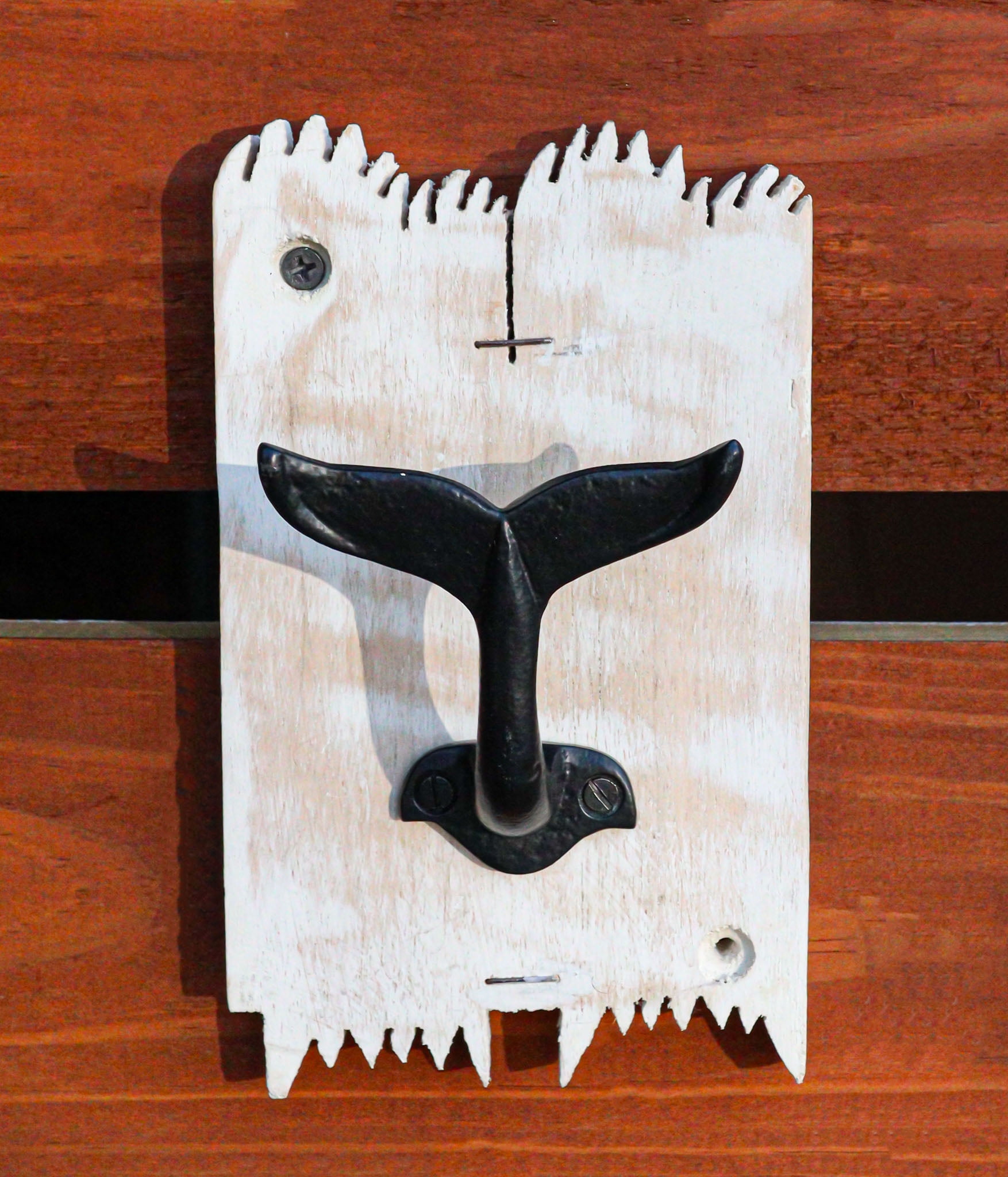 Cast Iron Nautical Sea Blue Whale Tail Wall Hook On Distressed Board ...