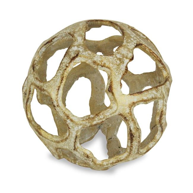 Cast Iron Orb with Abstract Permeating Pattern in A Gold Finish - Large ...