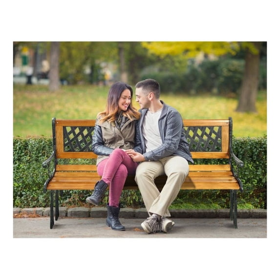 Cast Iron Outdoor Bench, 3-Seater Patio Garden Bench, Heavy Duty Park ...