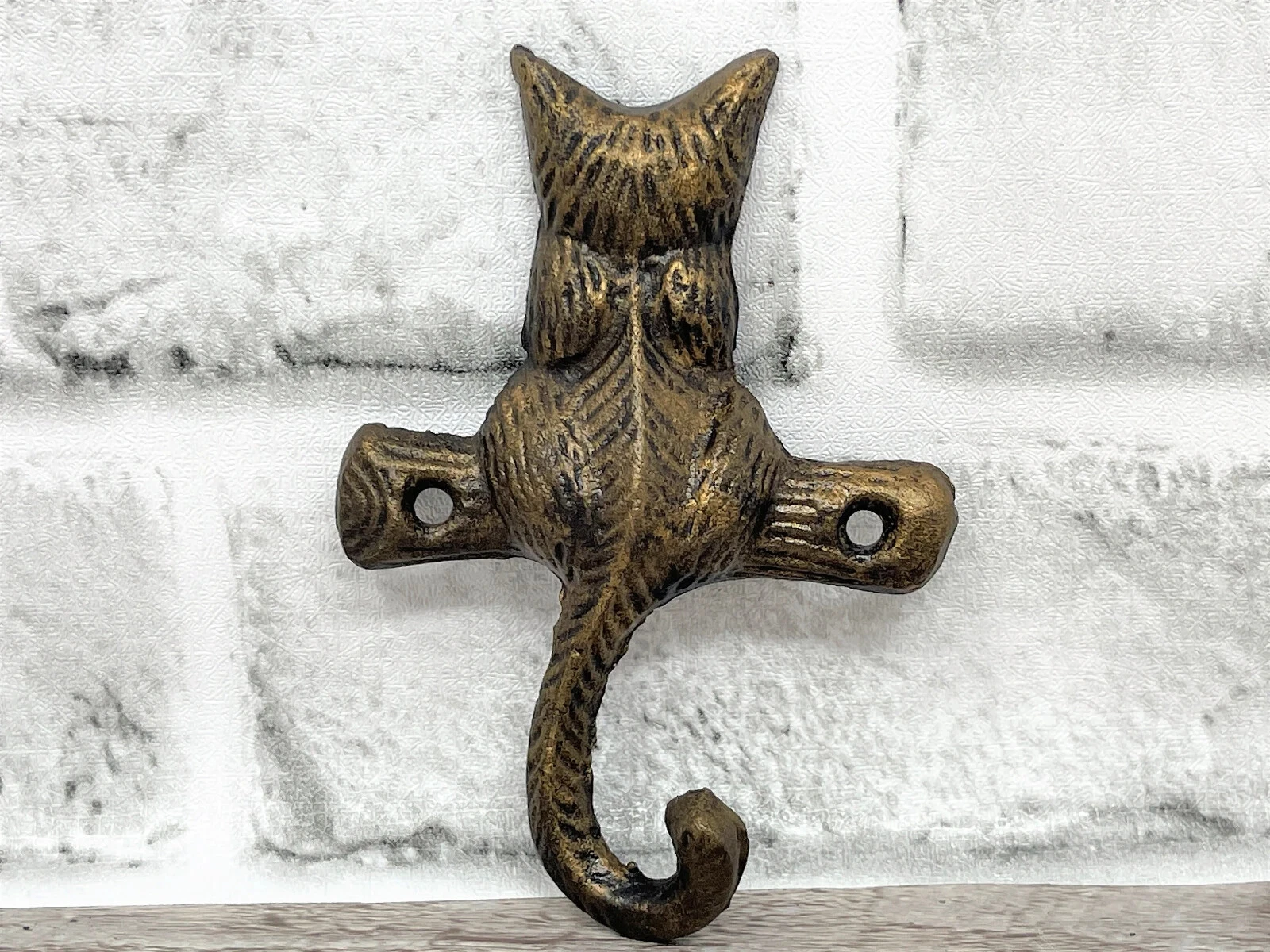 Cast Iron Painted 4" Single Rustic Brown Cat Coat Hat Key Purse Bag ...