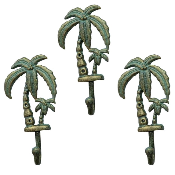 Cast Iron Palm Tree Wall Hooks - Set of 3, 8"x4" Tropical Decorative ...