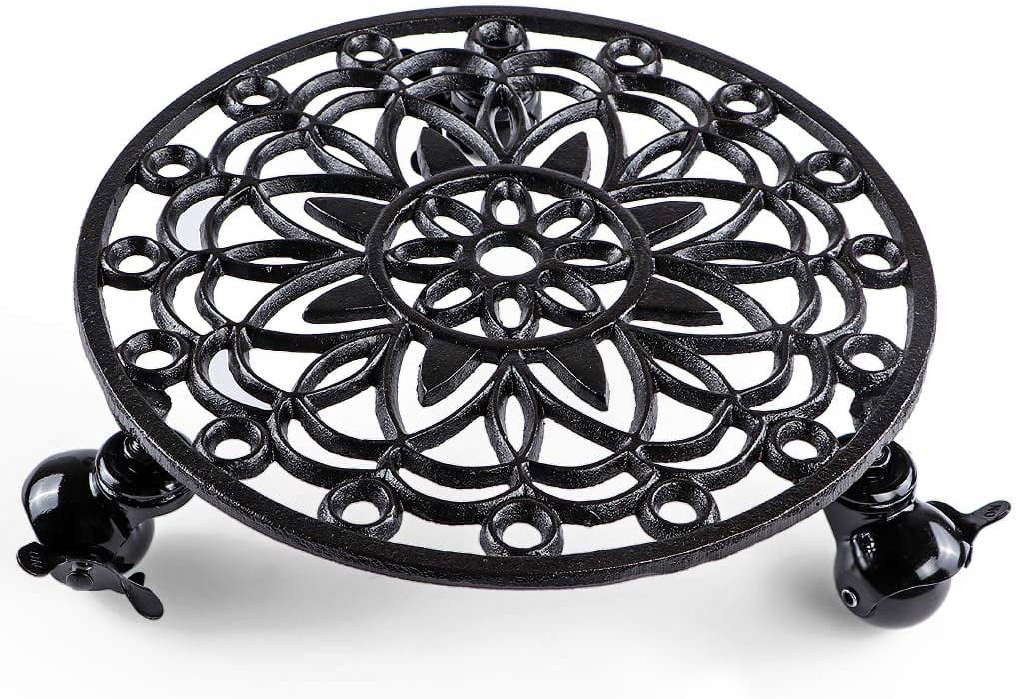 Cast Iron Plant Stand 11.5", Planter Casters with Lock Wheel, Plant ...